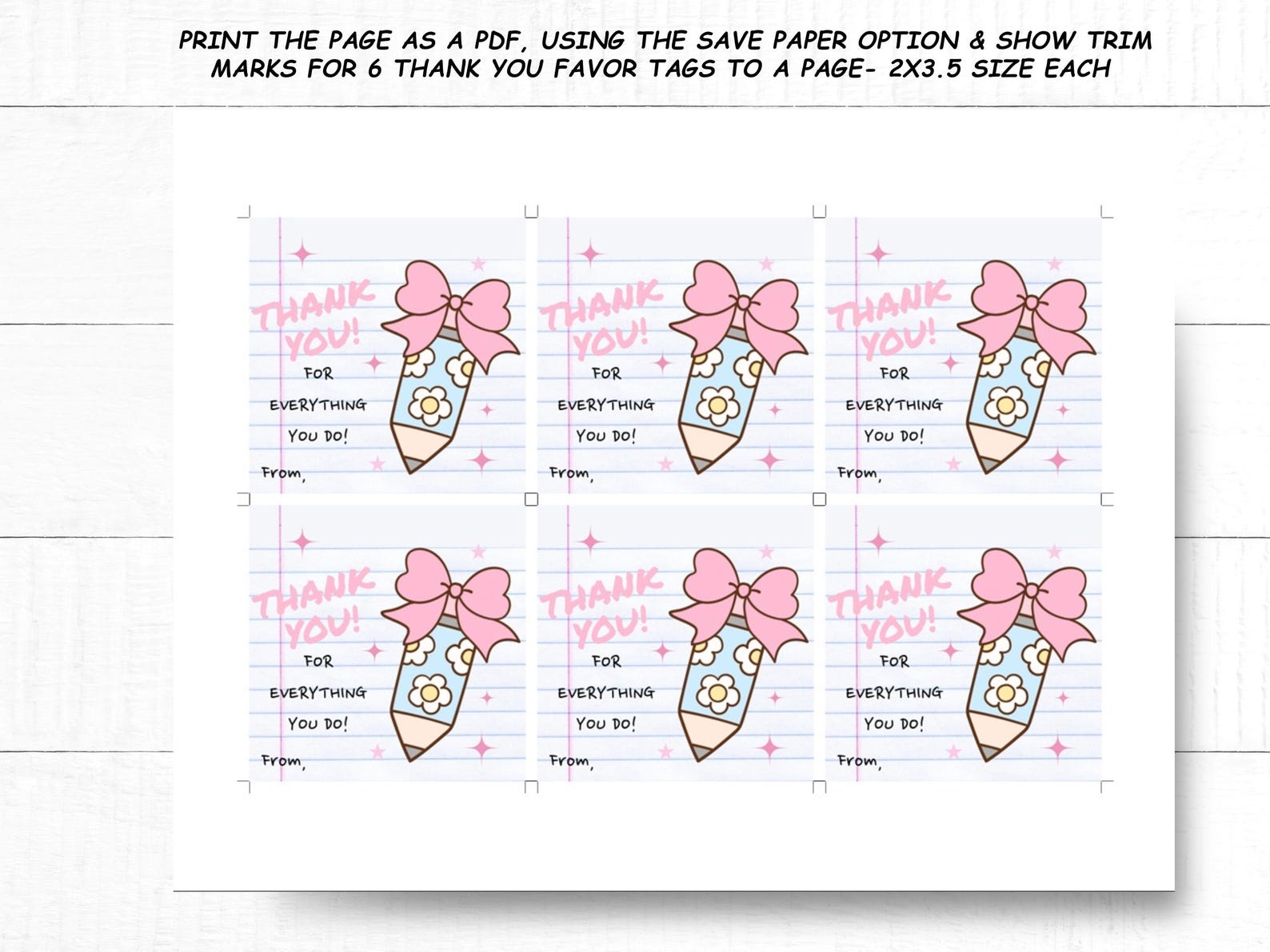 Teacher Appreciation Gift Tag, End of School Year Tag, Cute Pencil ...
