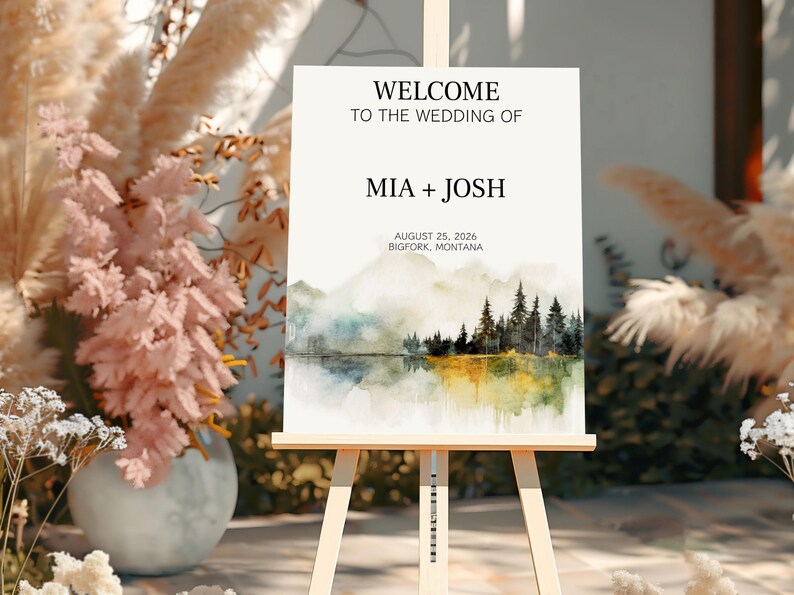 Mountain Lake Welcome Sign, Printable Wedding Rustic Lake, Wedding ...