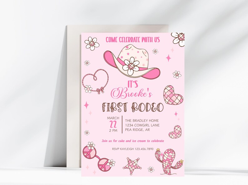 Girl First Rodeo Birthday Invitation, Editable Cowgirl Birthday Invite ...