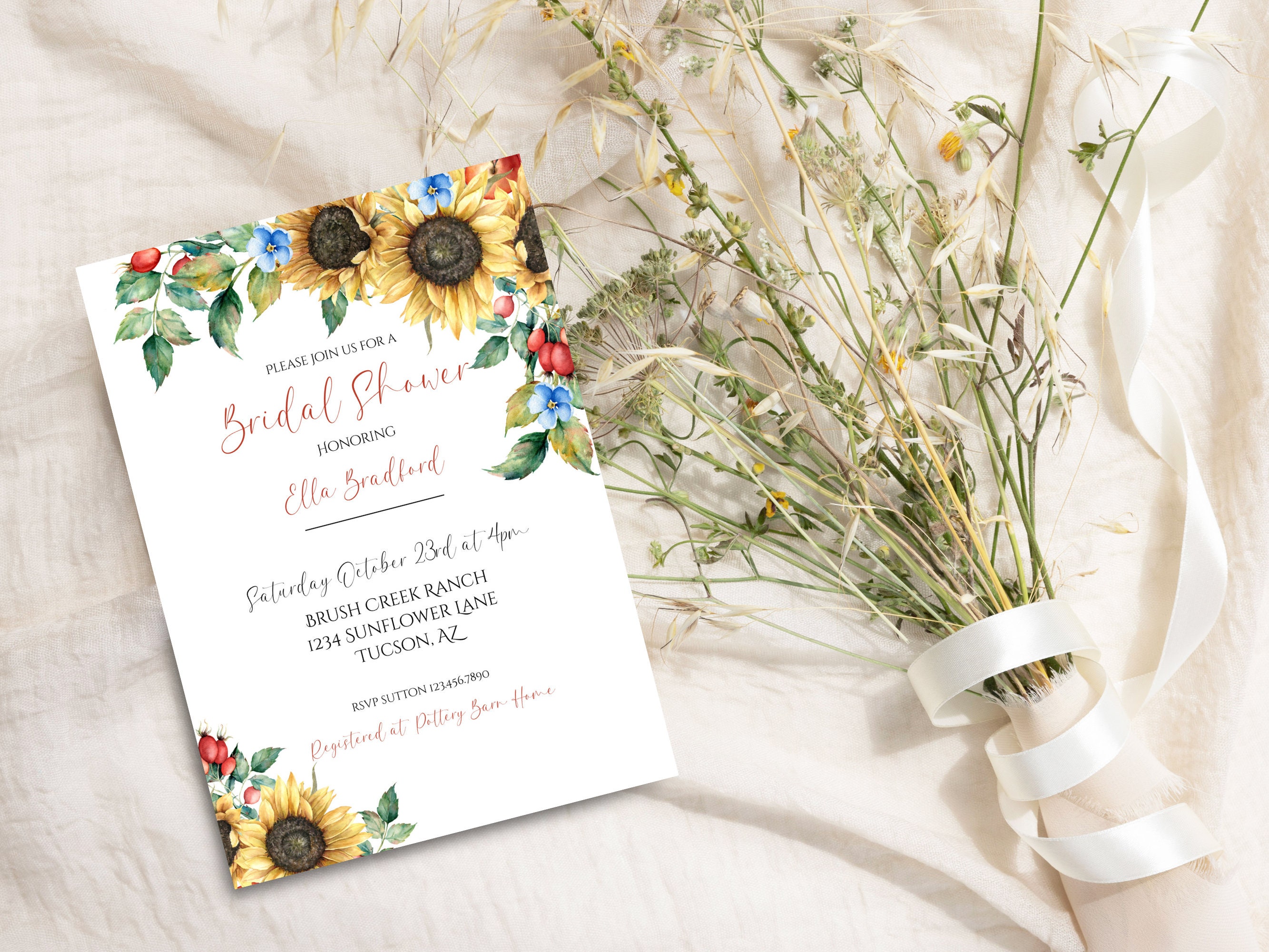 Sunflower Bridal Shower Invitation, Rustic Blooms Invite, Autumn ...