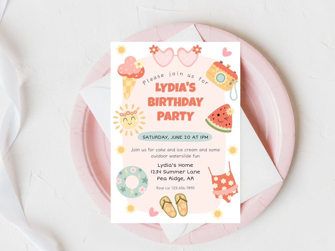 Summer Birthday Invitation, Printable Kids Outdoor Fun Invitation ...