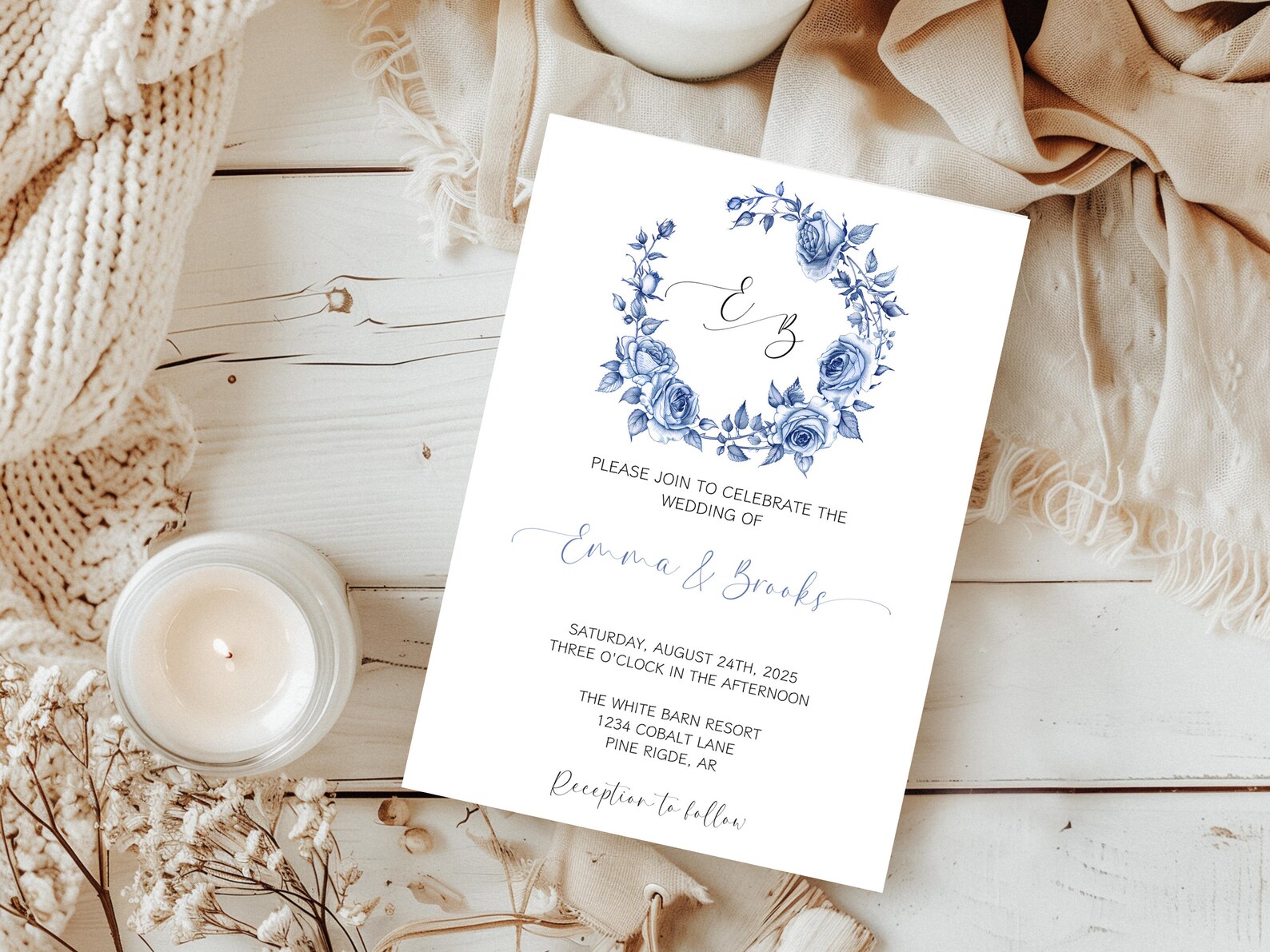 French Blue Rose Toile Wedding Invitation Set, Vintage Charm French ...