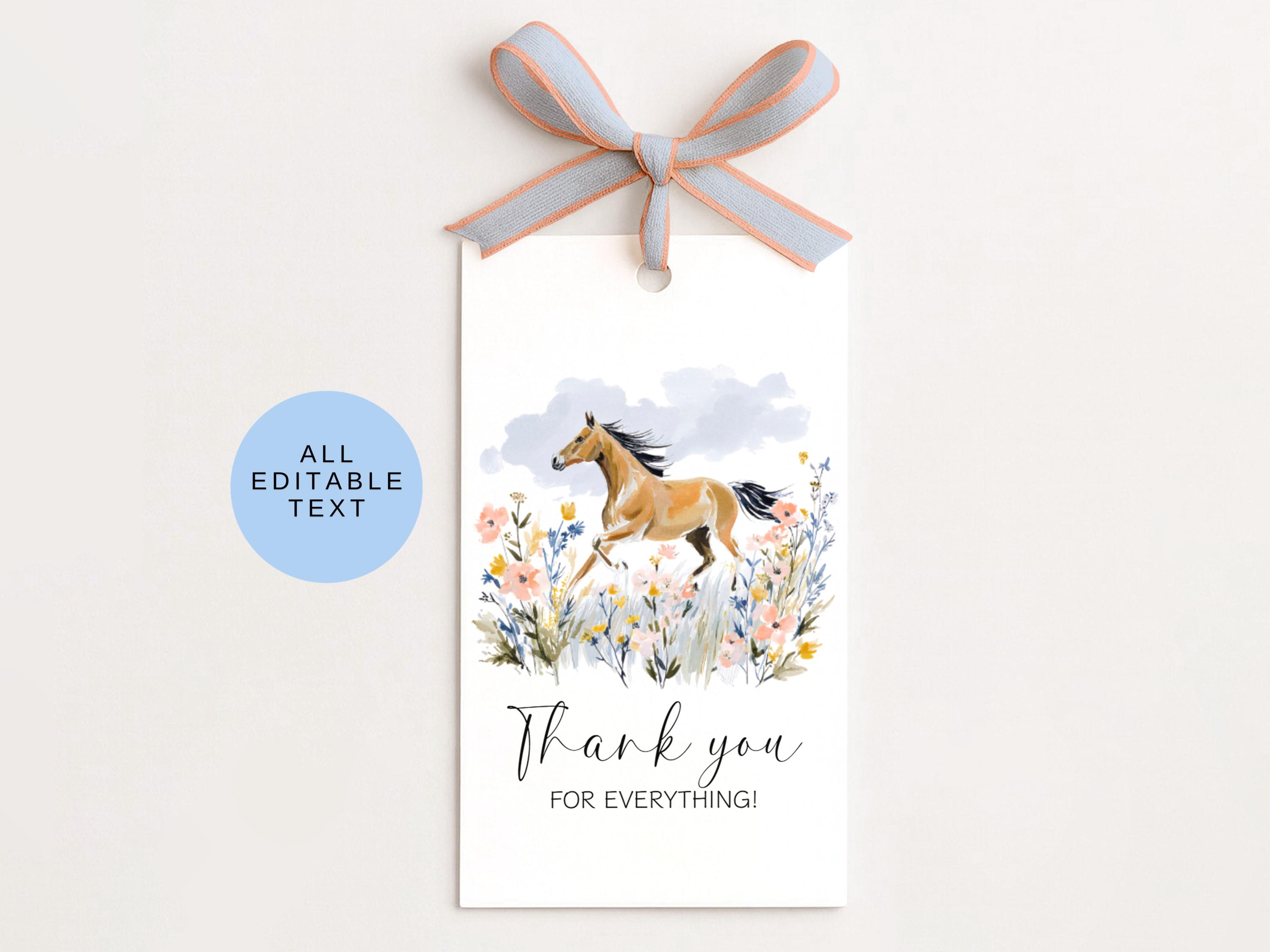 Editable Horse Thank You Tag, Horse Birthday Thank You Tags, Horse ...
