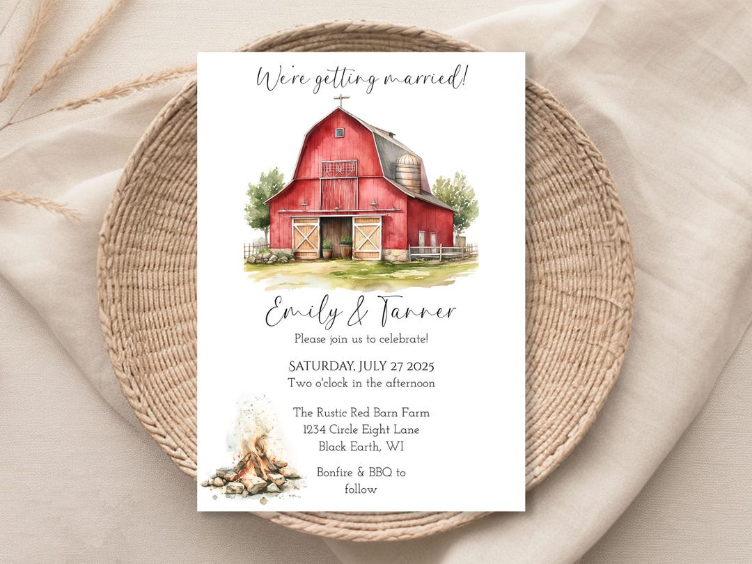 Rustic Red Barn Wedding Invitation, Printable Farm Wedding Invite ...