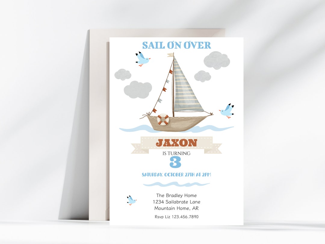 Sailing Birthday Invitation, Printable Boating Birthday Invitation ...