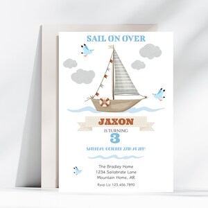 Sailing Birthday Invitation, Printable Boating Birthday Invitation ...