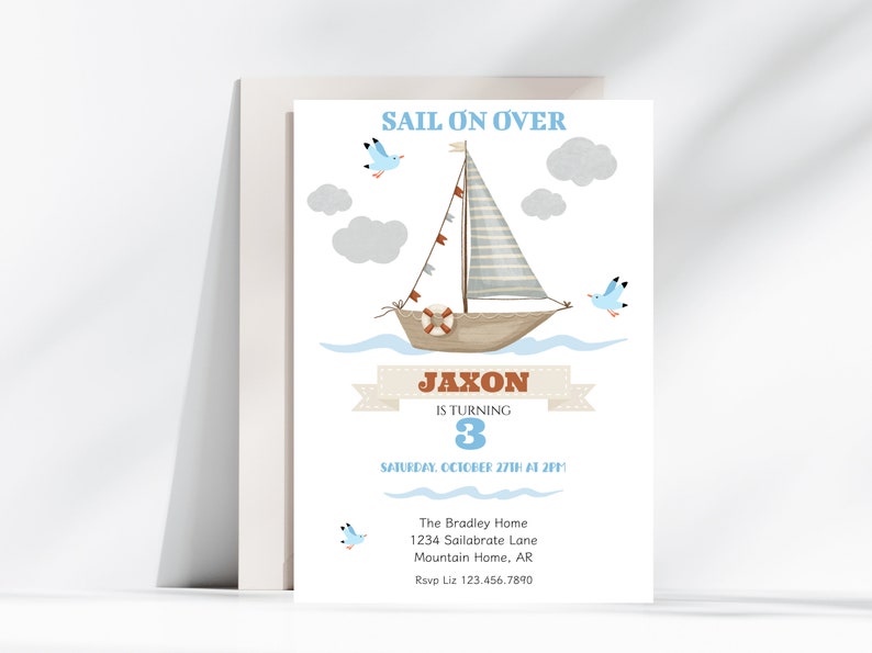Sailing Birthday Invitation, Printable Boating Birthday Invitation ...