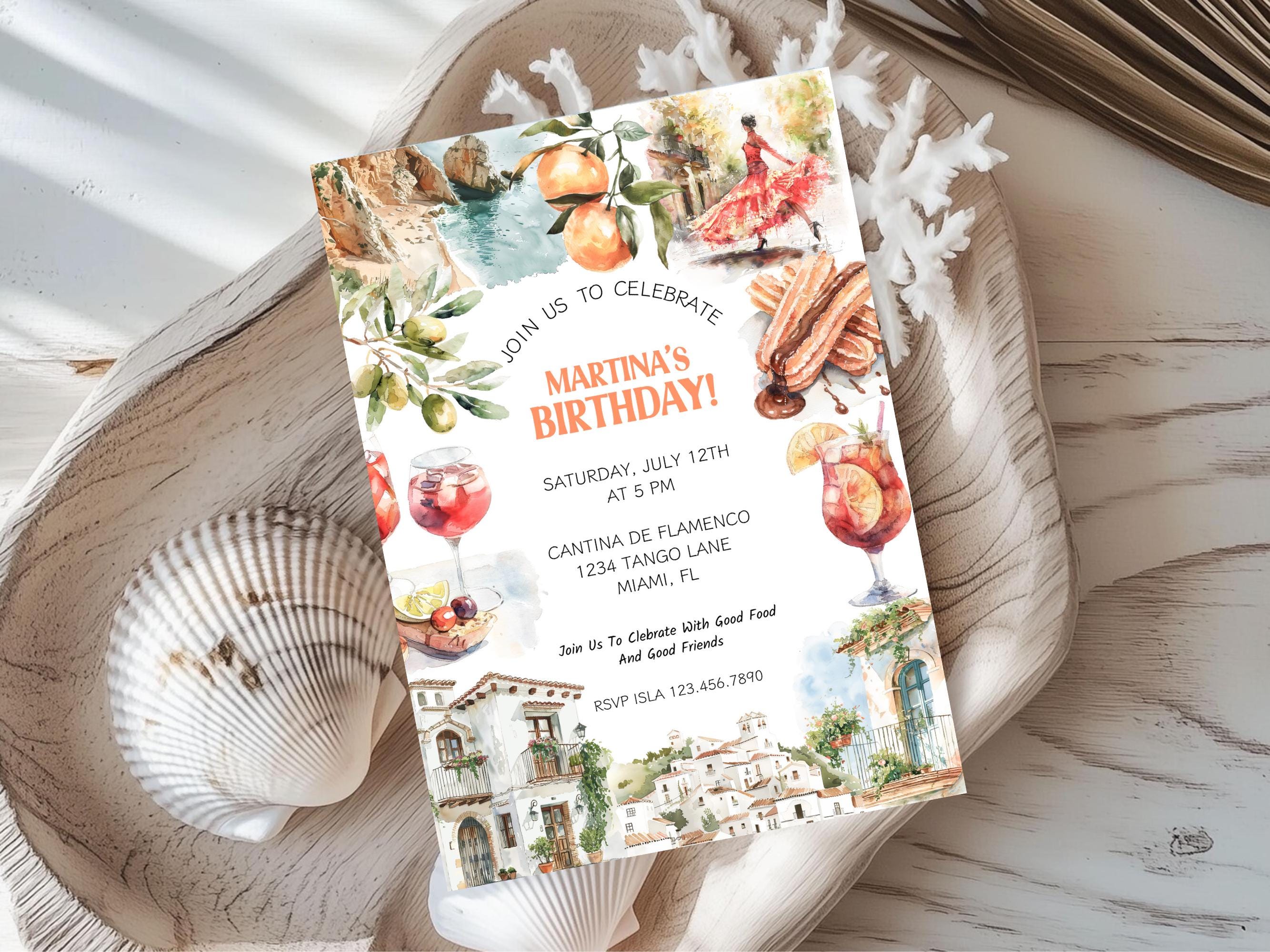 Barcelona Birthday Invitation, Adult Birthday Invite, Spanish Birthday ...