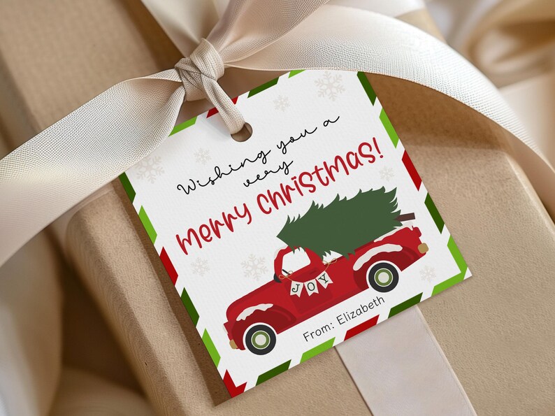 Festive Red Truck Christmas Gift Tags, Christmas Truck Favor Tags ...
