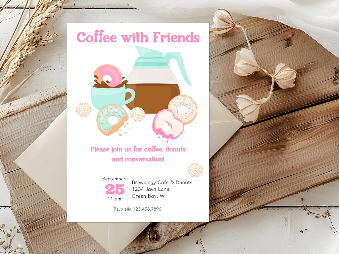 Coffee & Donuts Get Together Invitation, Editable Brunch With Friends ...