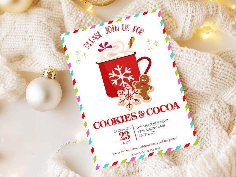 Hot Cocoa & Cookies Party Invite, Christmas Party Invitation, Hot ...