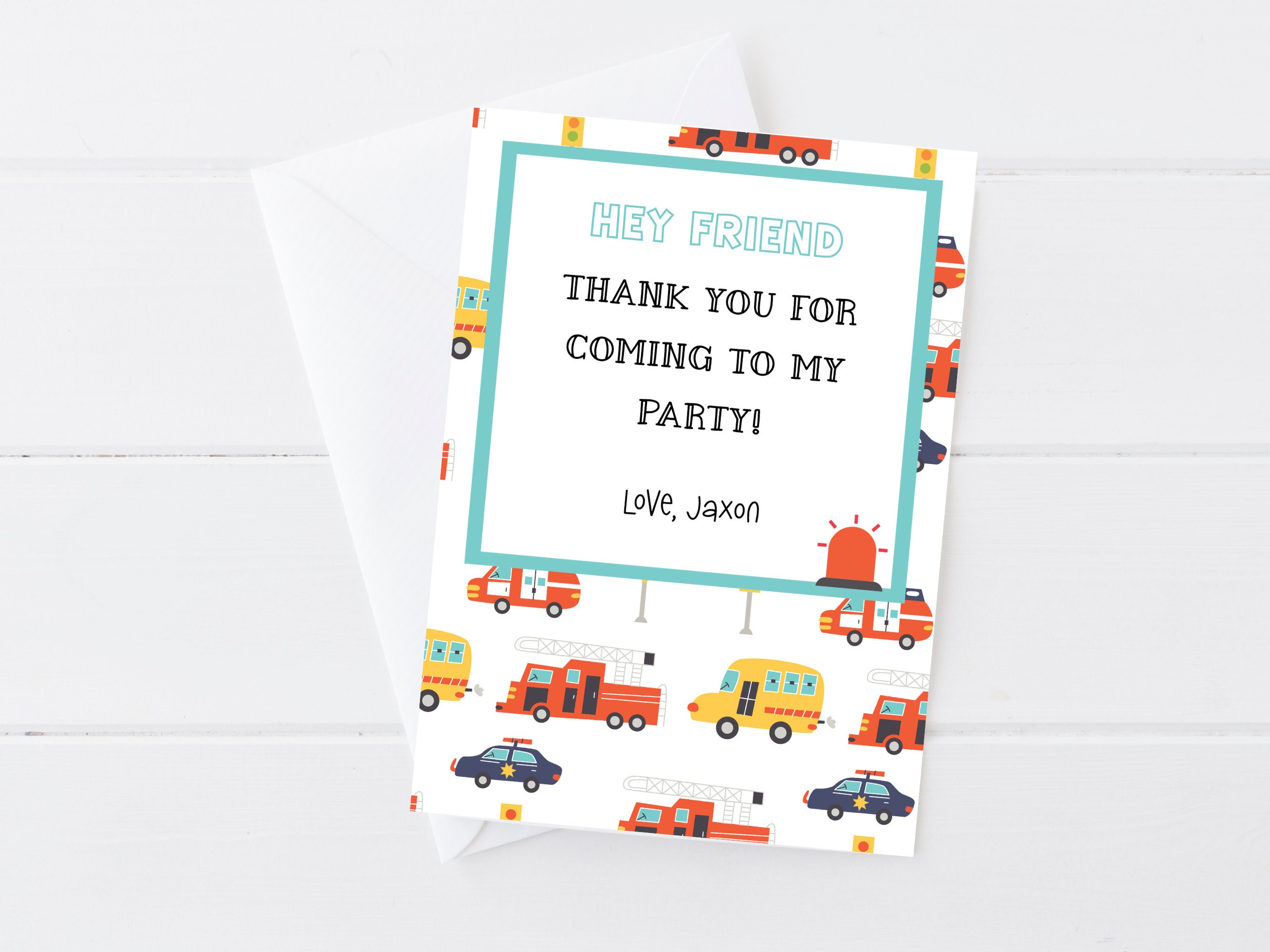 Editable Fire Engine Birthday Thank You Card, Printable Thank You Note ...