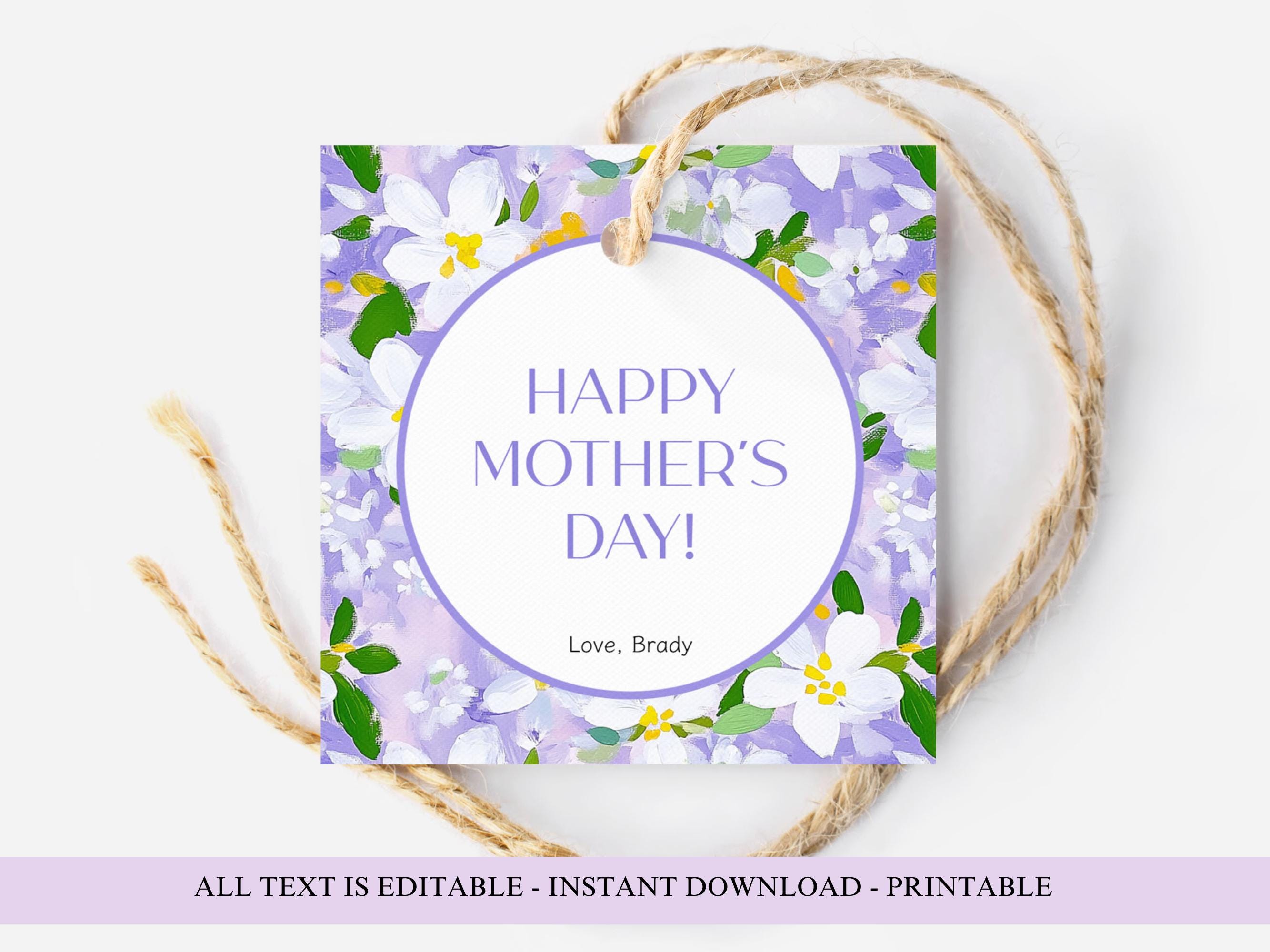 Mother's Day Gift Tag, Lavender Floral Mother's Day Tag, Mother's Day ...