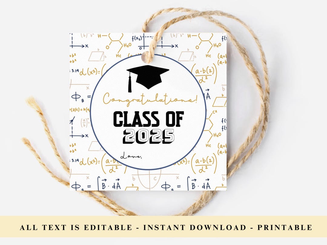 Editable 2025 Graduation Gift Tag, Grad Party Favor Tag Printable, High ...