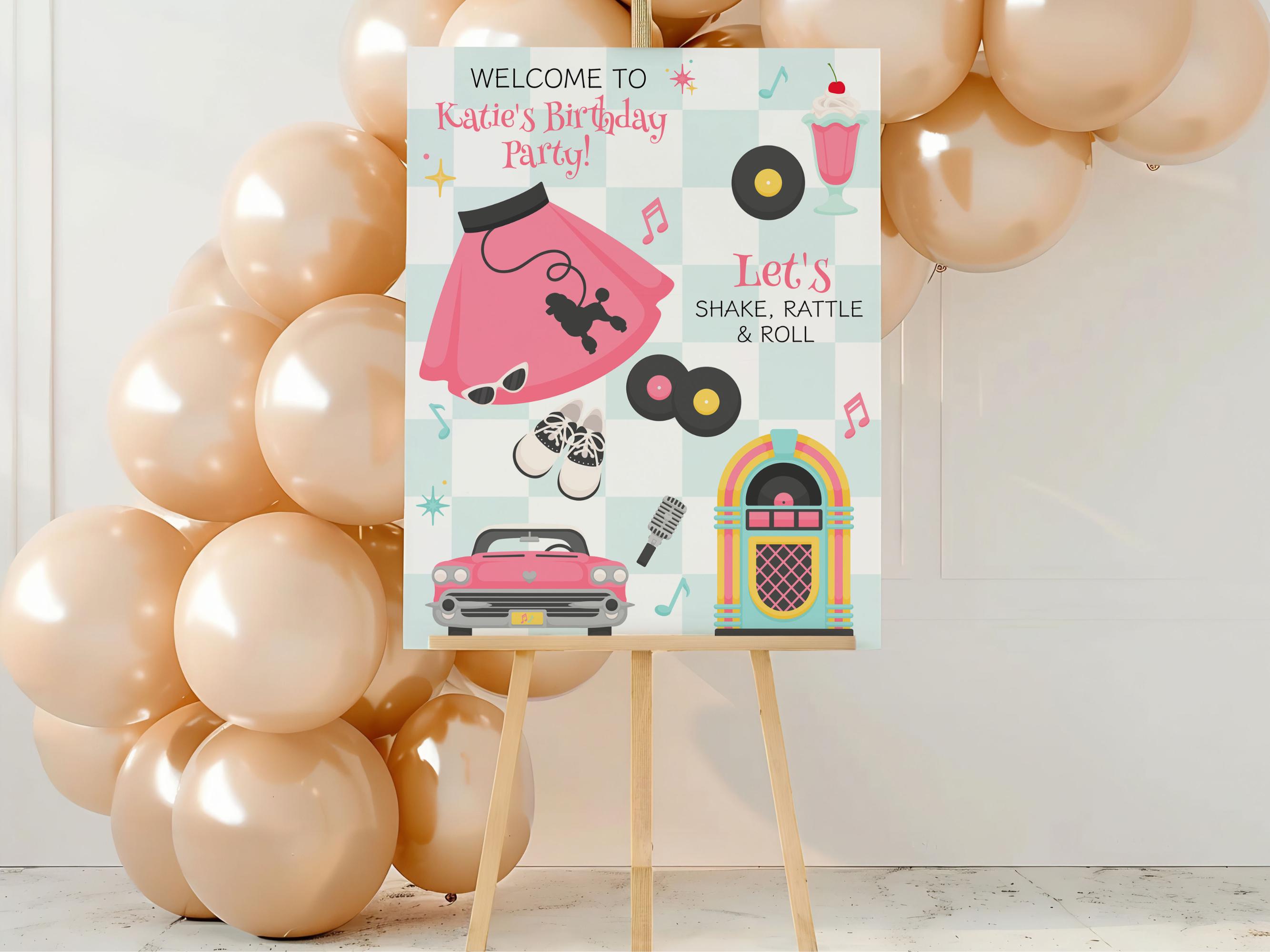 50's Sock Hop Birthday Party Sign, Welcome Sign Printable, Diner Party ...