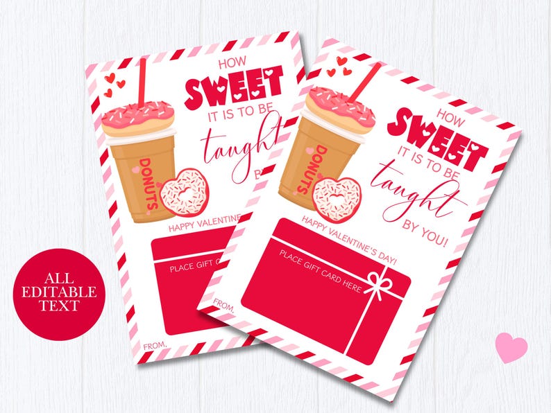 Teacher Valentine Printable Gift Card Holder, Coffee Cup & Donut ...