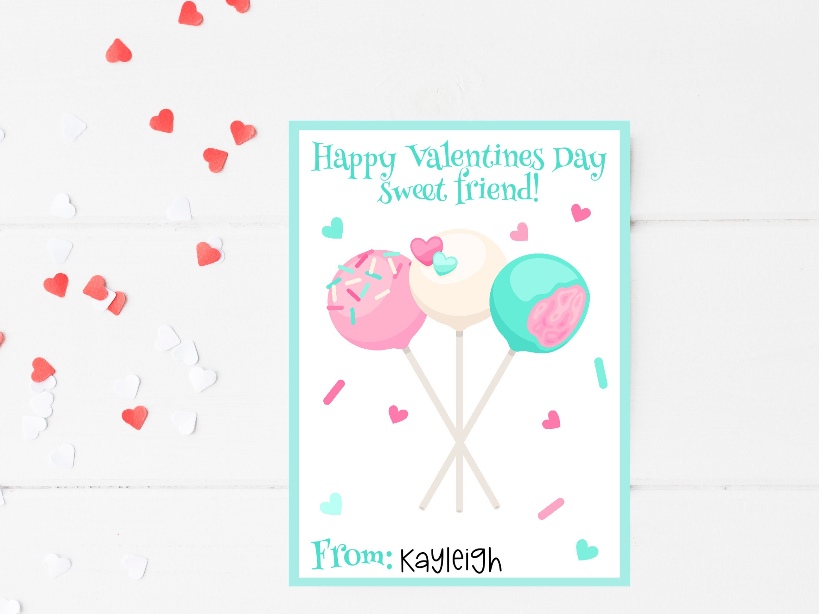 Kids Printable Valentines Day Cards, Editable Cute Cake Pops Valentines ...