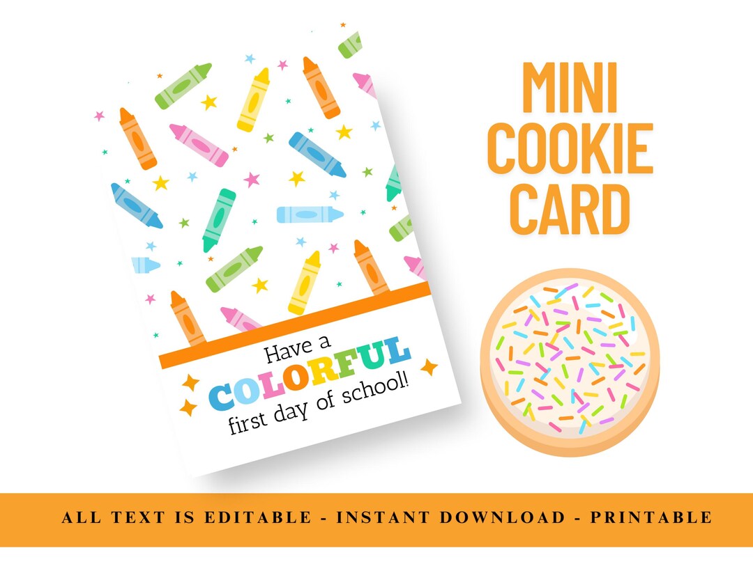 First Day of School Mini Cookie Card, Back to School Cookie Card, Sweet ...
