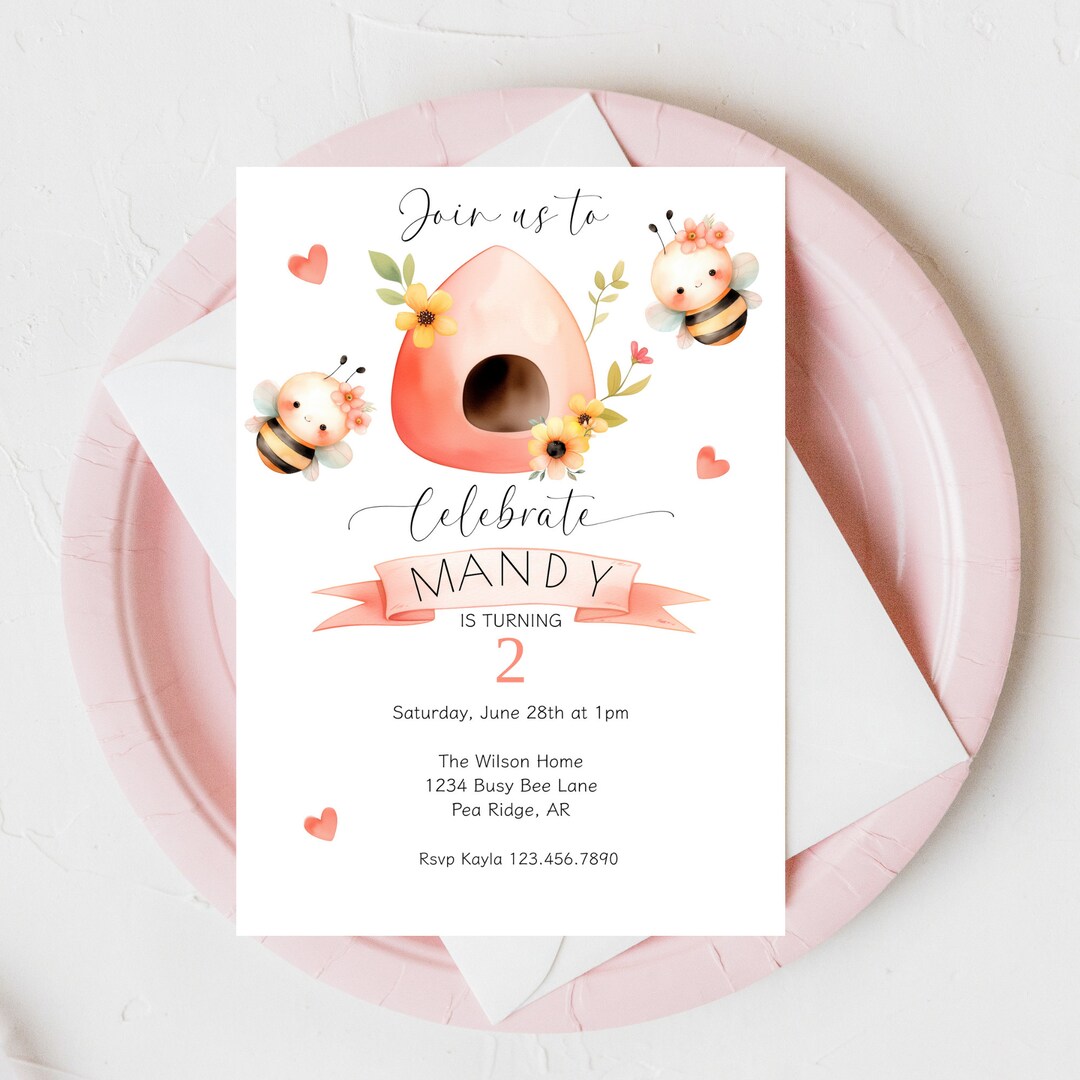 Little Bee Birthday Invitation, Printable Bee Birthday Invitation ...