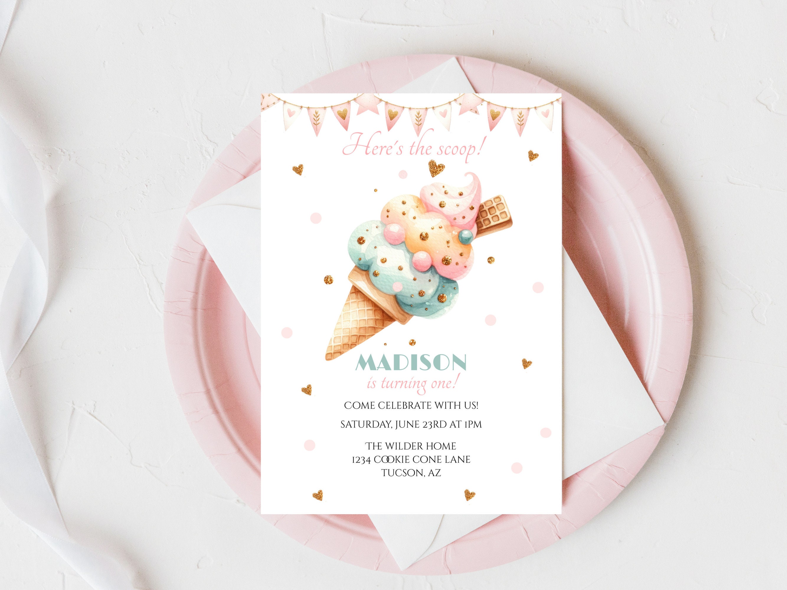 Ice Cream Cone Birthday Invite, Editable Ice Cream Party Invitation ...