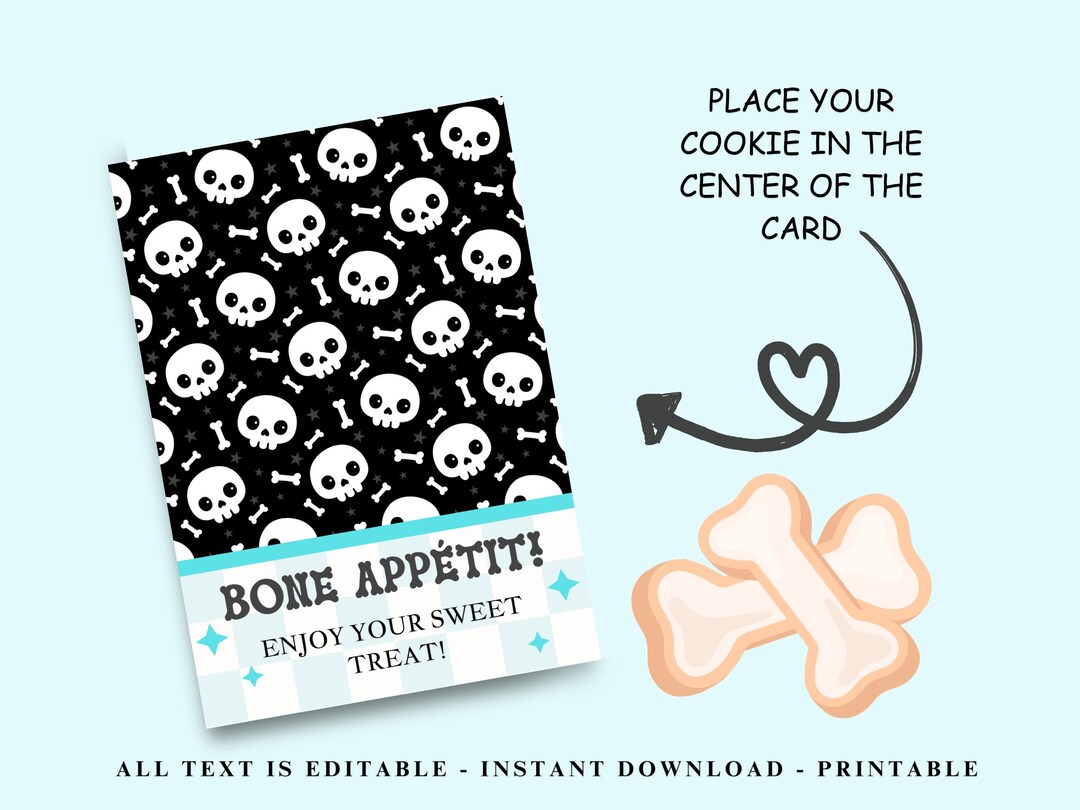 Editable Cookie Card, Bone Appetit Mini Cookie Tag, Boo Basket Tag ...