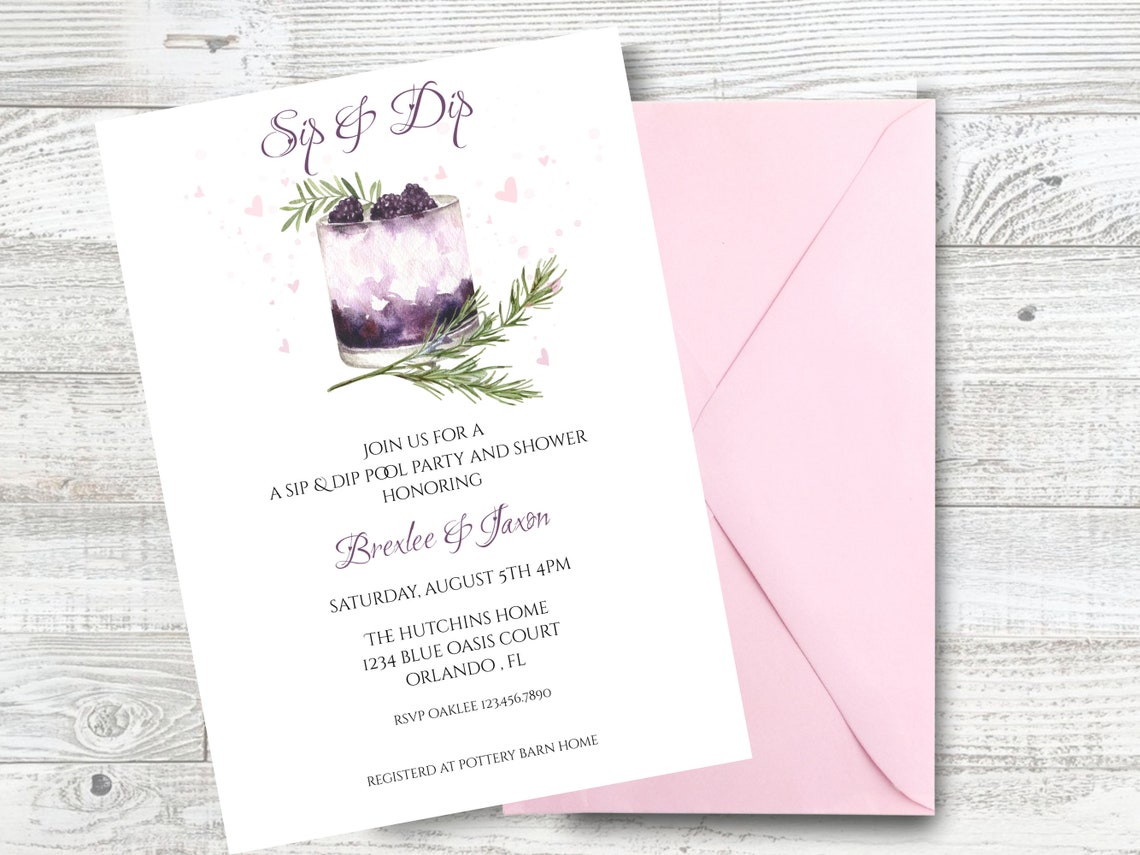 Sip & Dip Couples Pool Party/ Birthday Party Invitation/ Pool Party ...