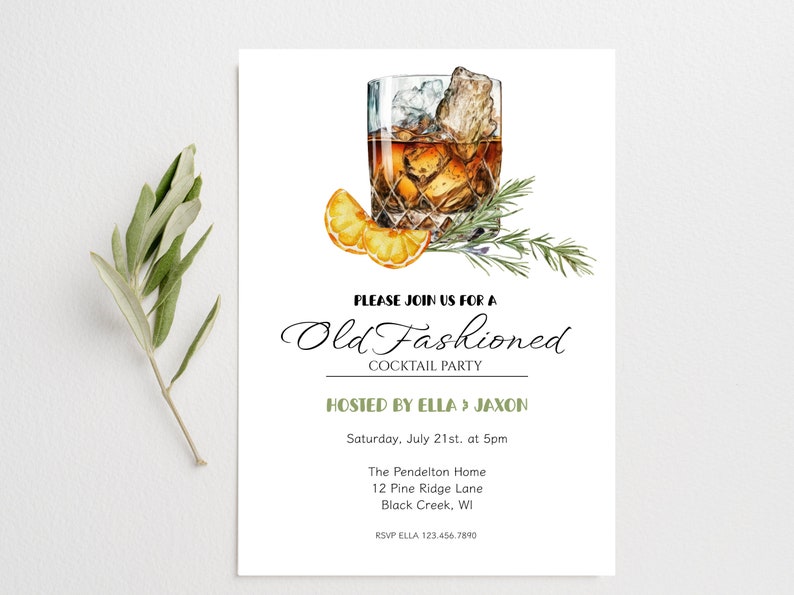 Old Fashioned Cocktail Party Printable Invitation, Old Fashioned ...