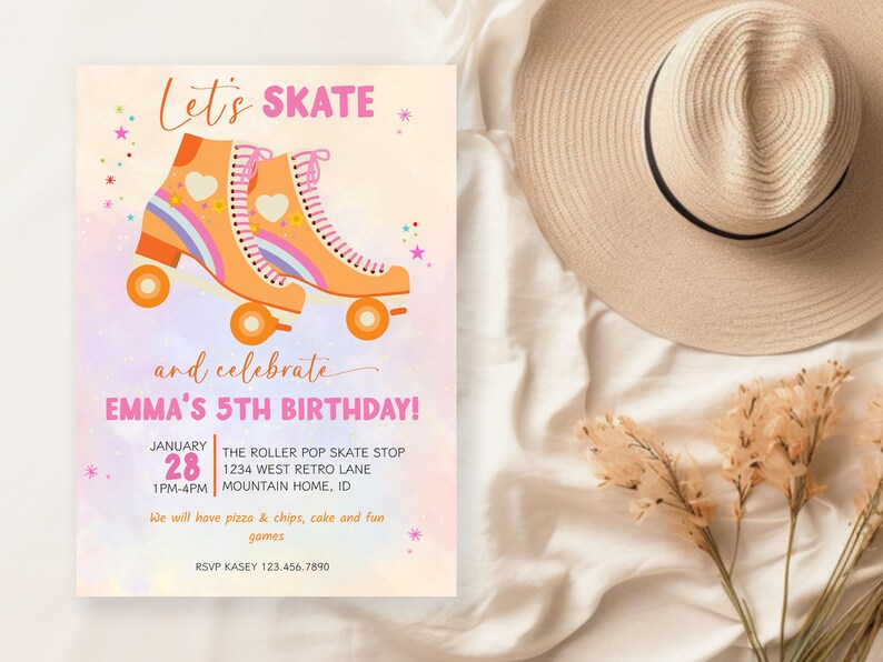 Roller Skating Birthday Invitation, Let's Roll Groovy Birthday Invite ...