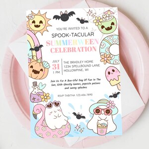 Spooky Summerween Party Invite, Pastel Ghost Theme, Kids Pool Splash ...