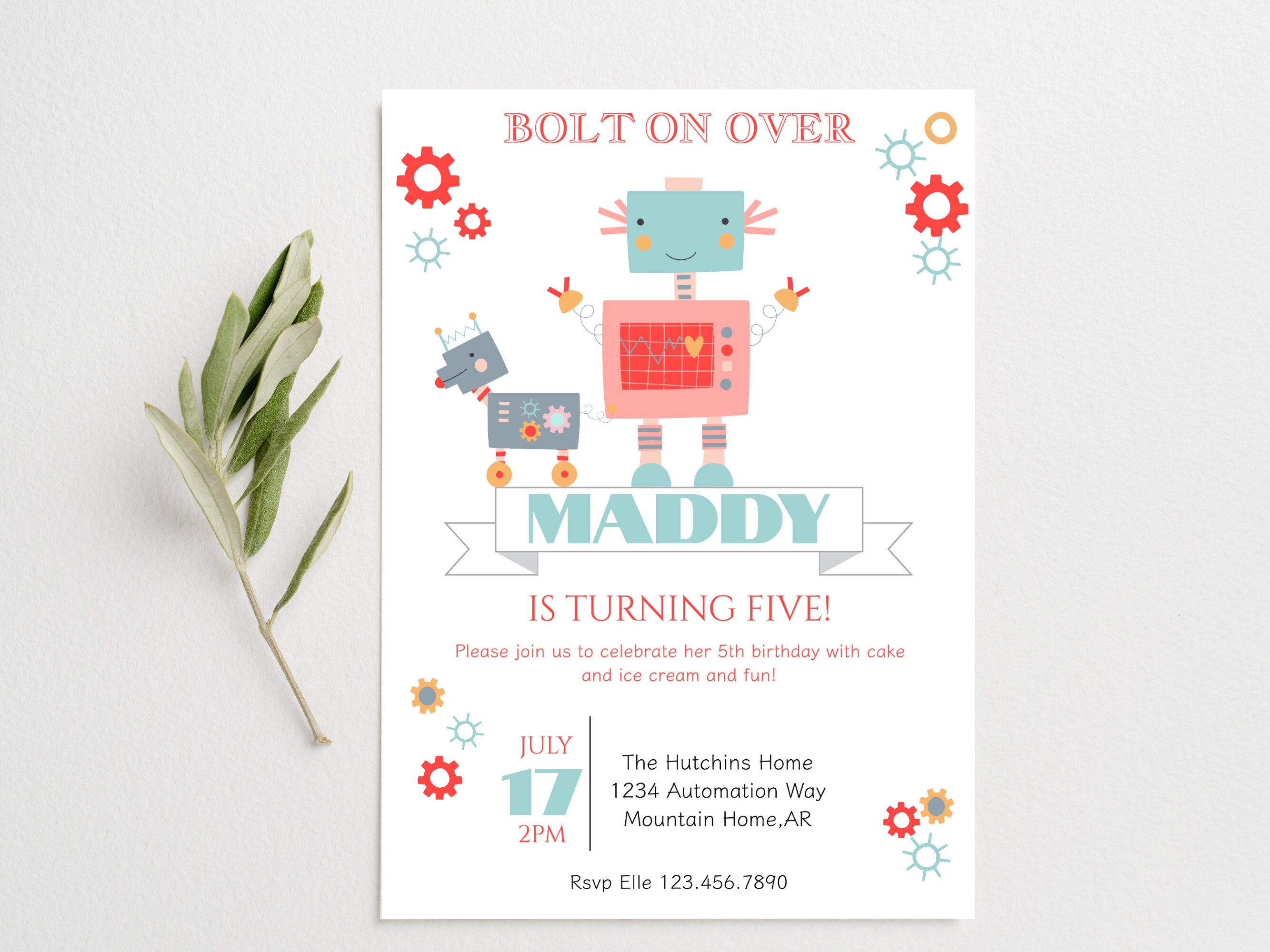 Cute Robot Birthday Party Invitation, Girl Robot Theme Birthday ...