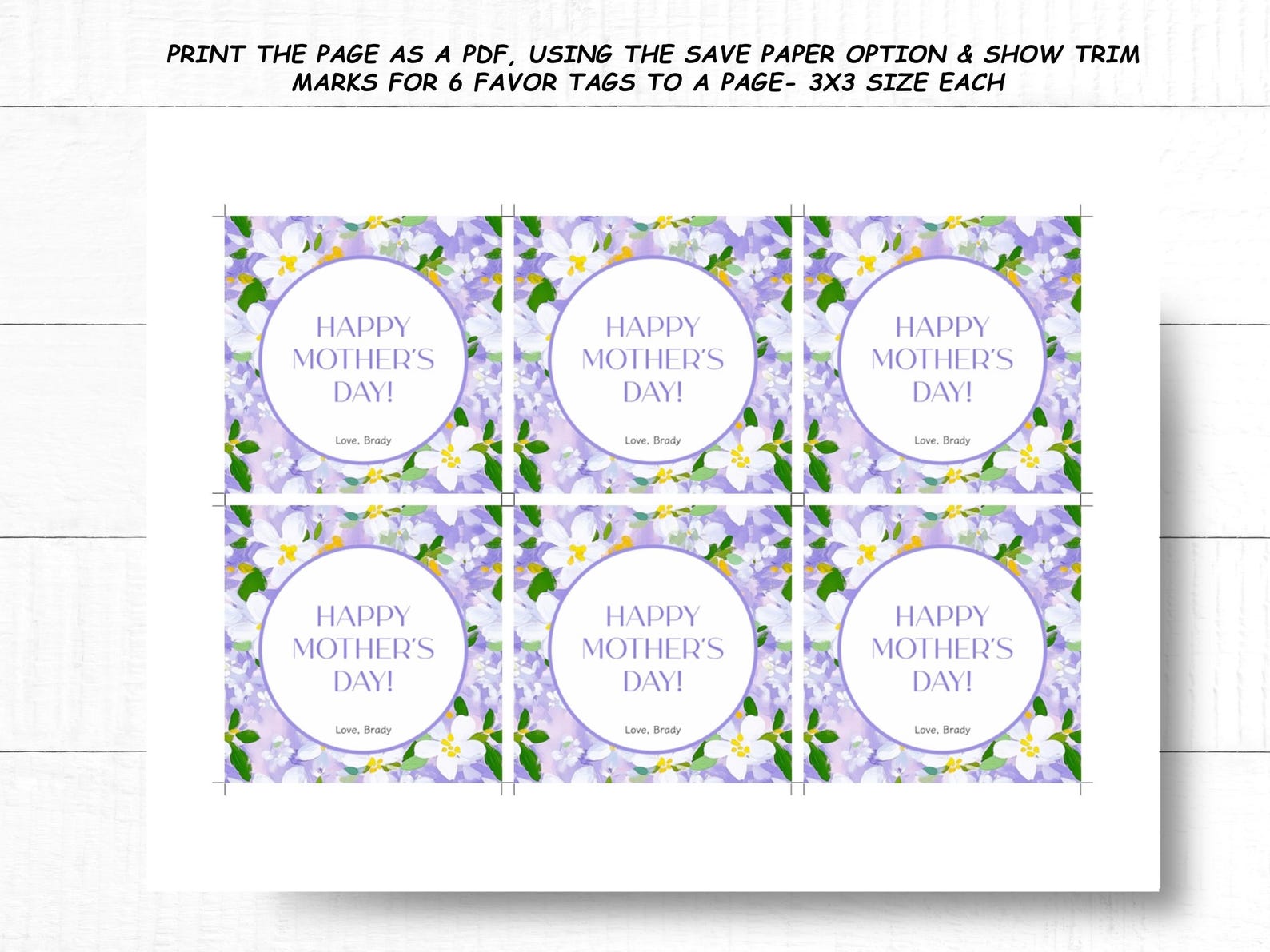 Mother's Day Gift Tag, Lavender Floral Mother's Day Tag, Mother's Day ...