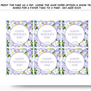 Mother's Day Gift Tag, Lavender Floral Mother's Day Tag, Mother's Day ...