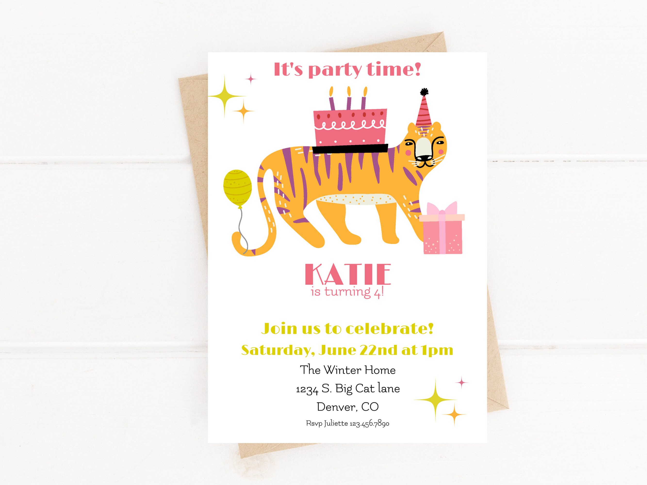 Cute Tiger Birthday Party Invitation, Editable Wild Tiger Birthday ...