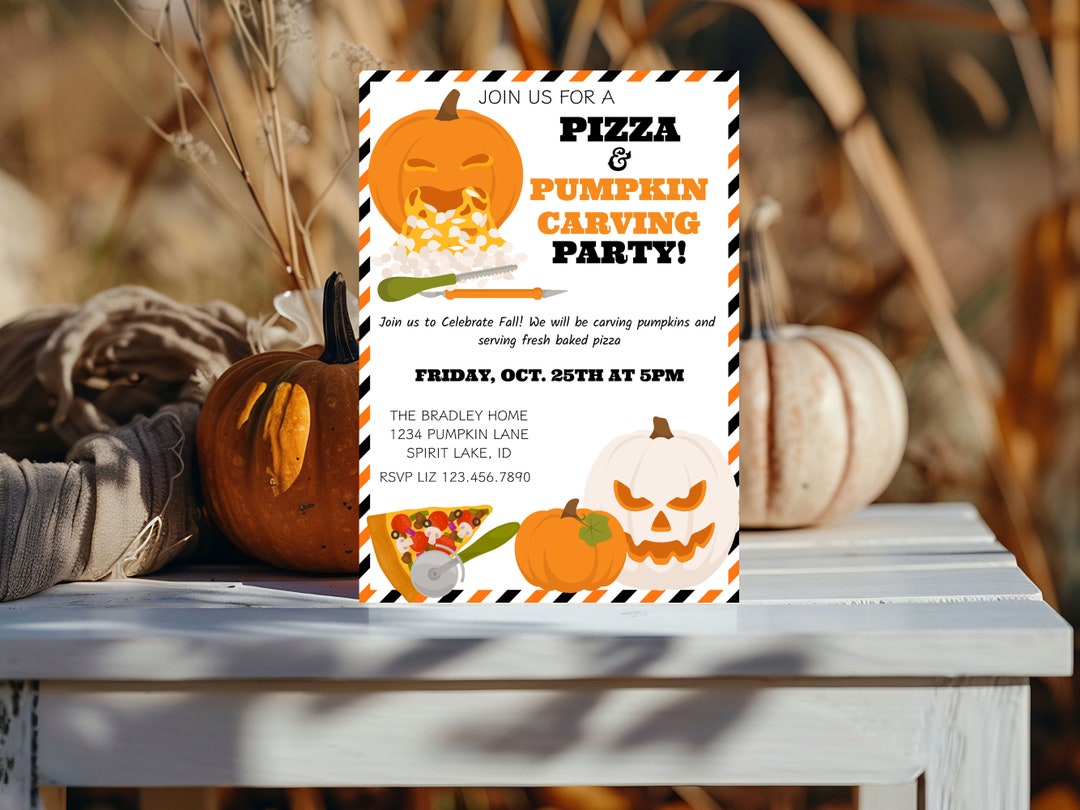 Pumpkin Carving and Pizza Party Invite, Halloween Pizza and Pumpkin ...