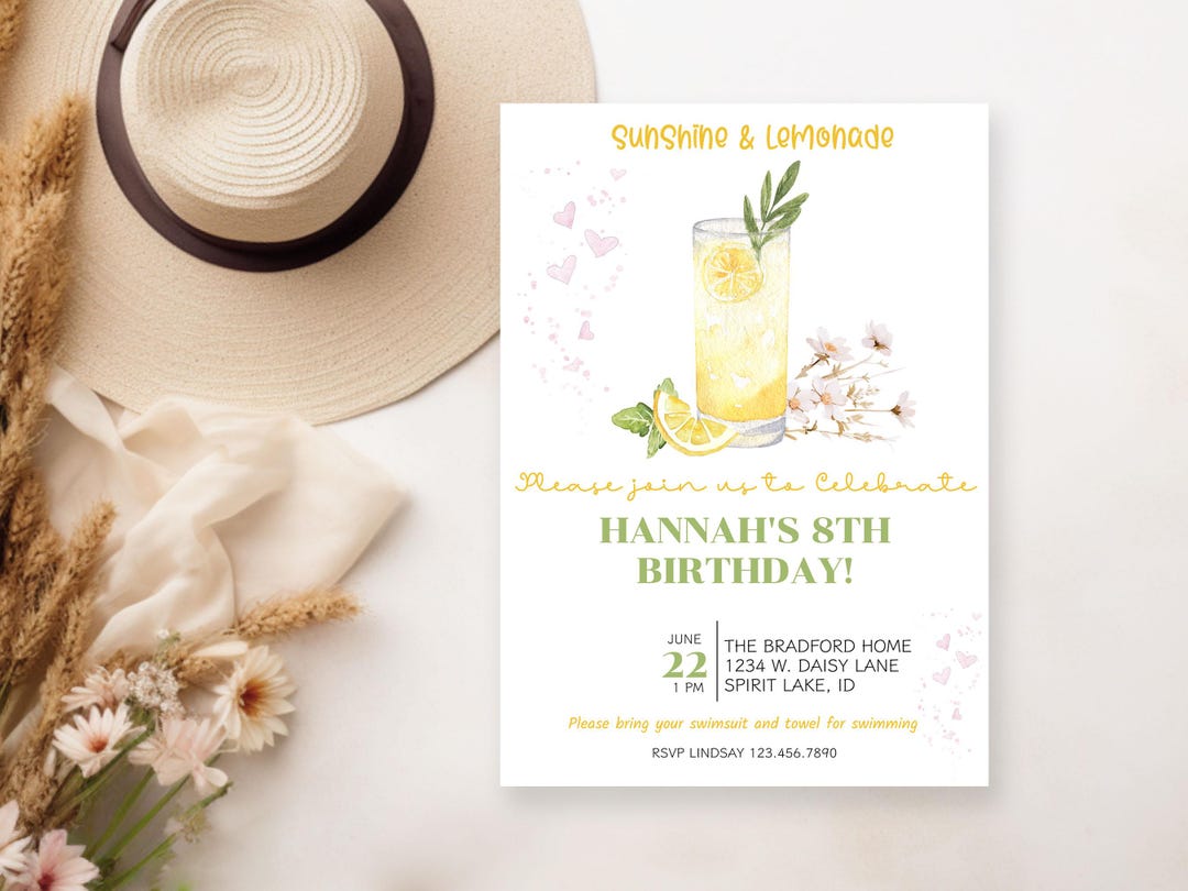 Sunshine & Lemonade Birthday Party Invite, Sweet Lemonade Birthday ...
