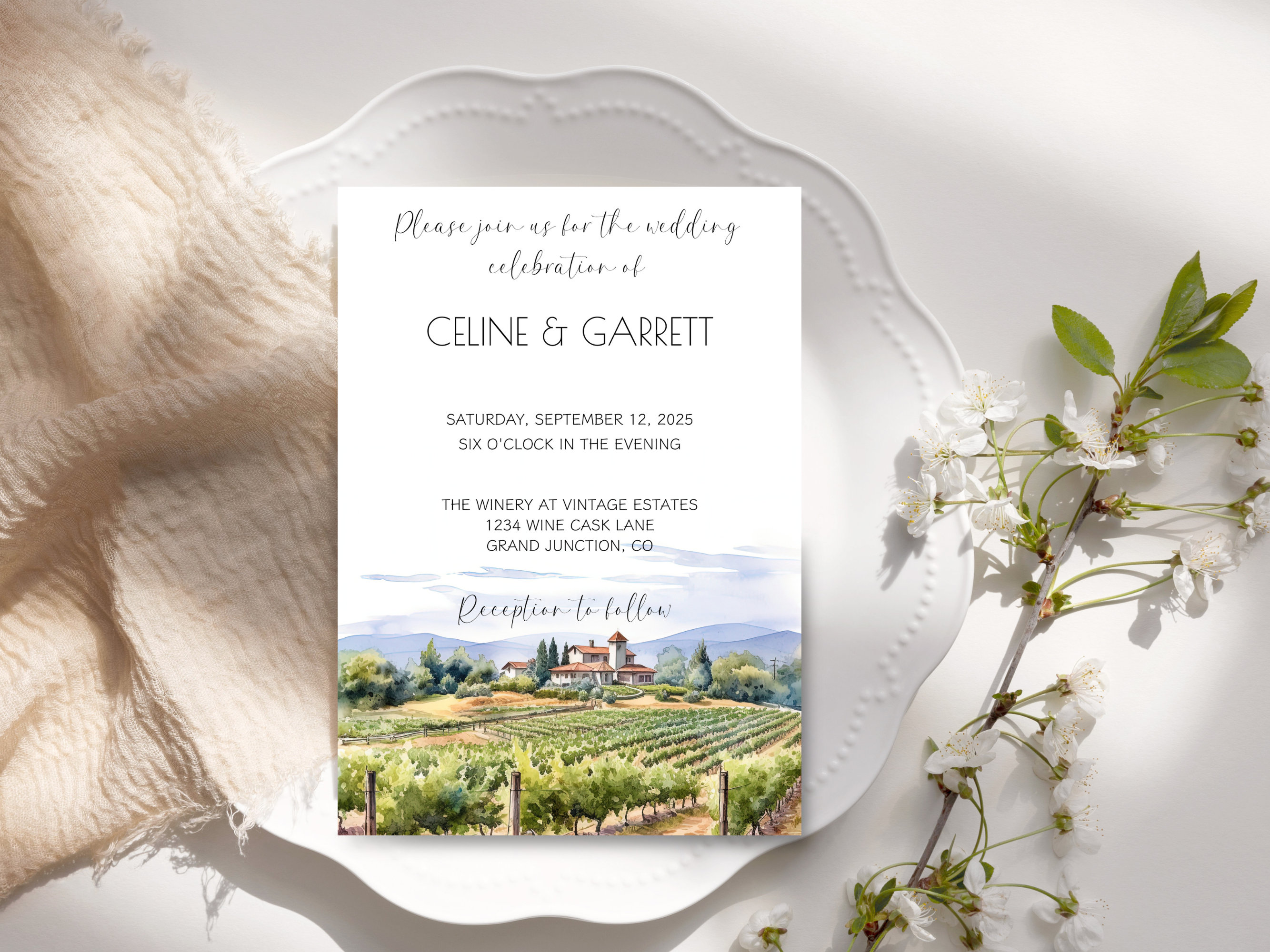 Vineyard Inspired Wedding Invitation Suite, Vineyard Theme Wedding ...