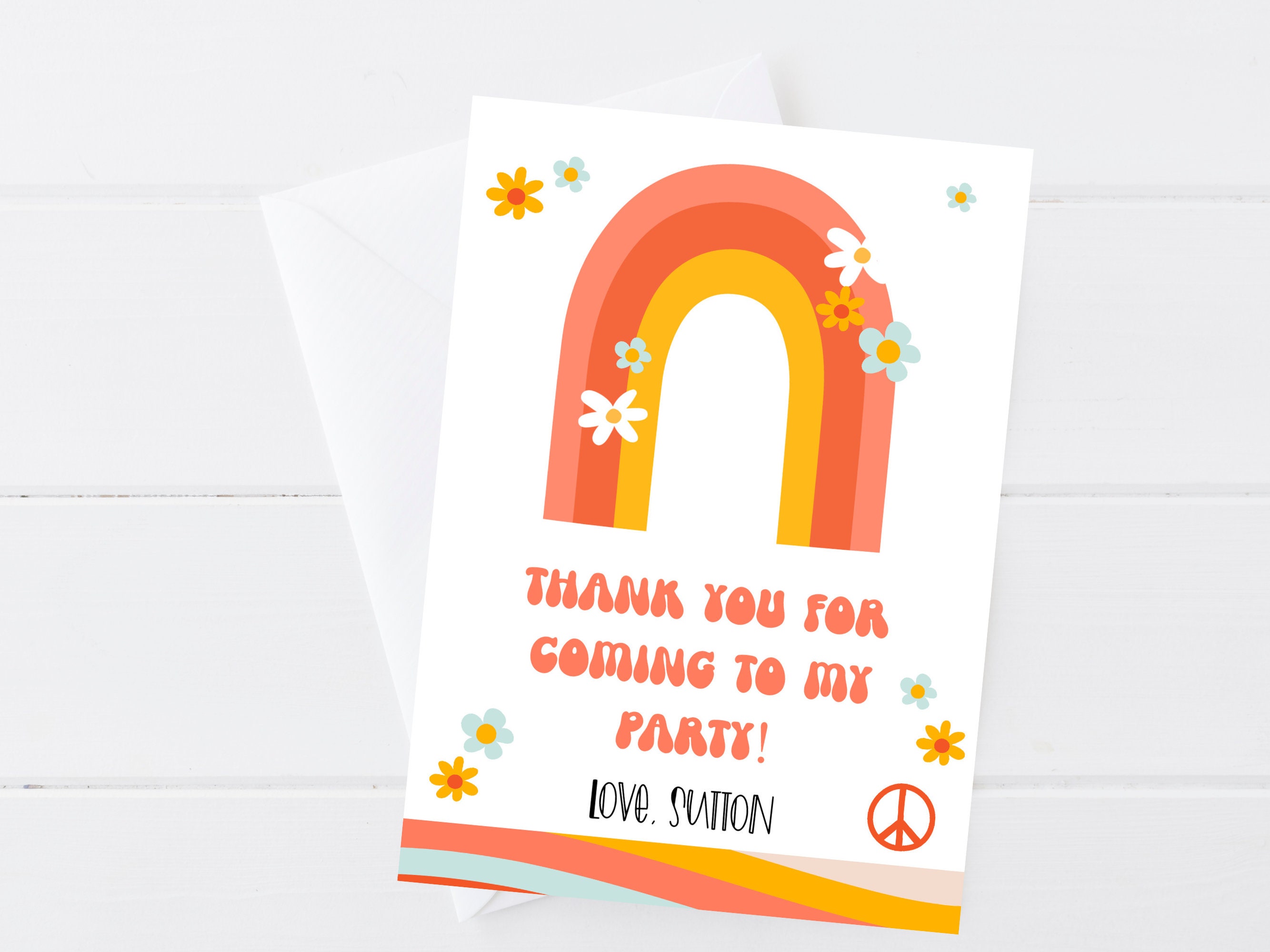 Retro Groovy Birthday Thank You Card, Groovy Rainbow Printable Thank ...