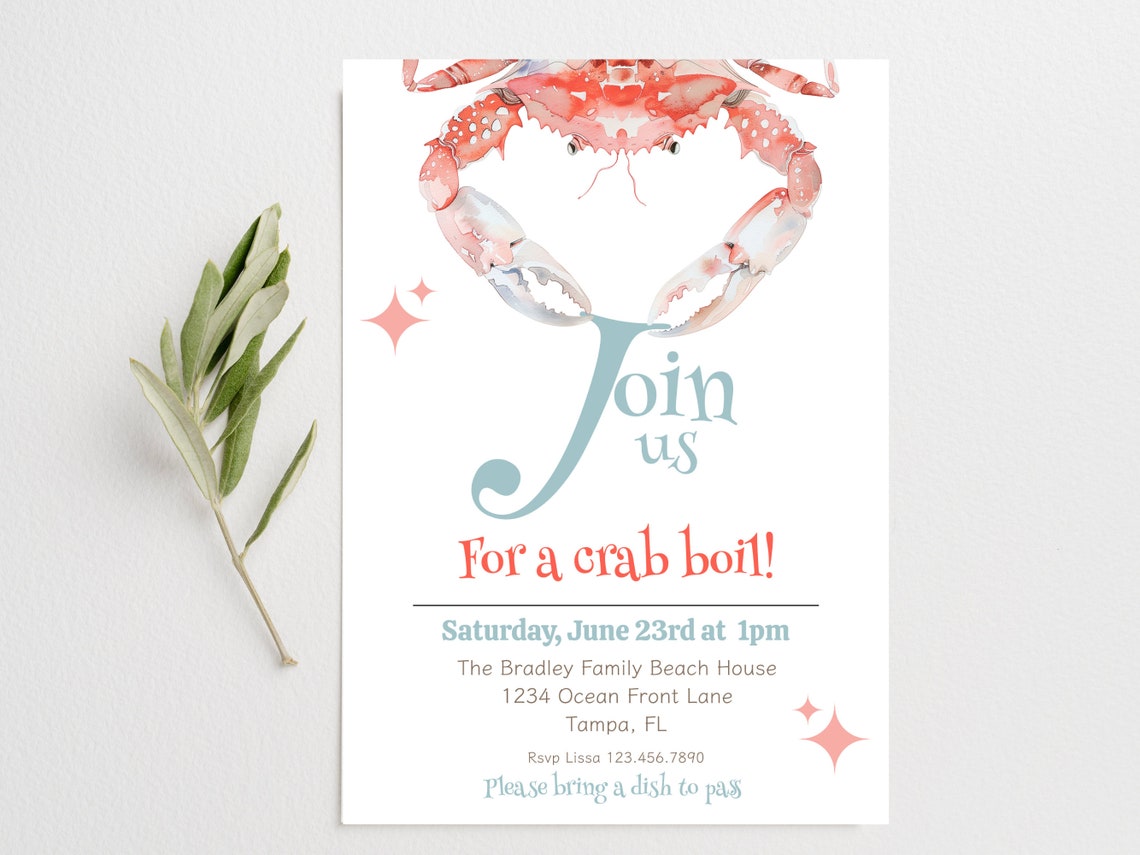 Crab Boil Invitation, Editable Seafood Boil Party Invitation, Printable ...