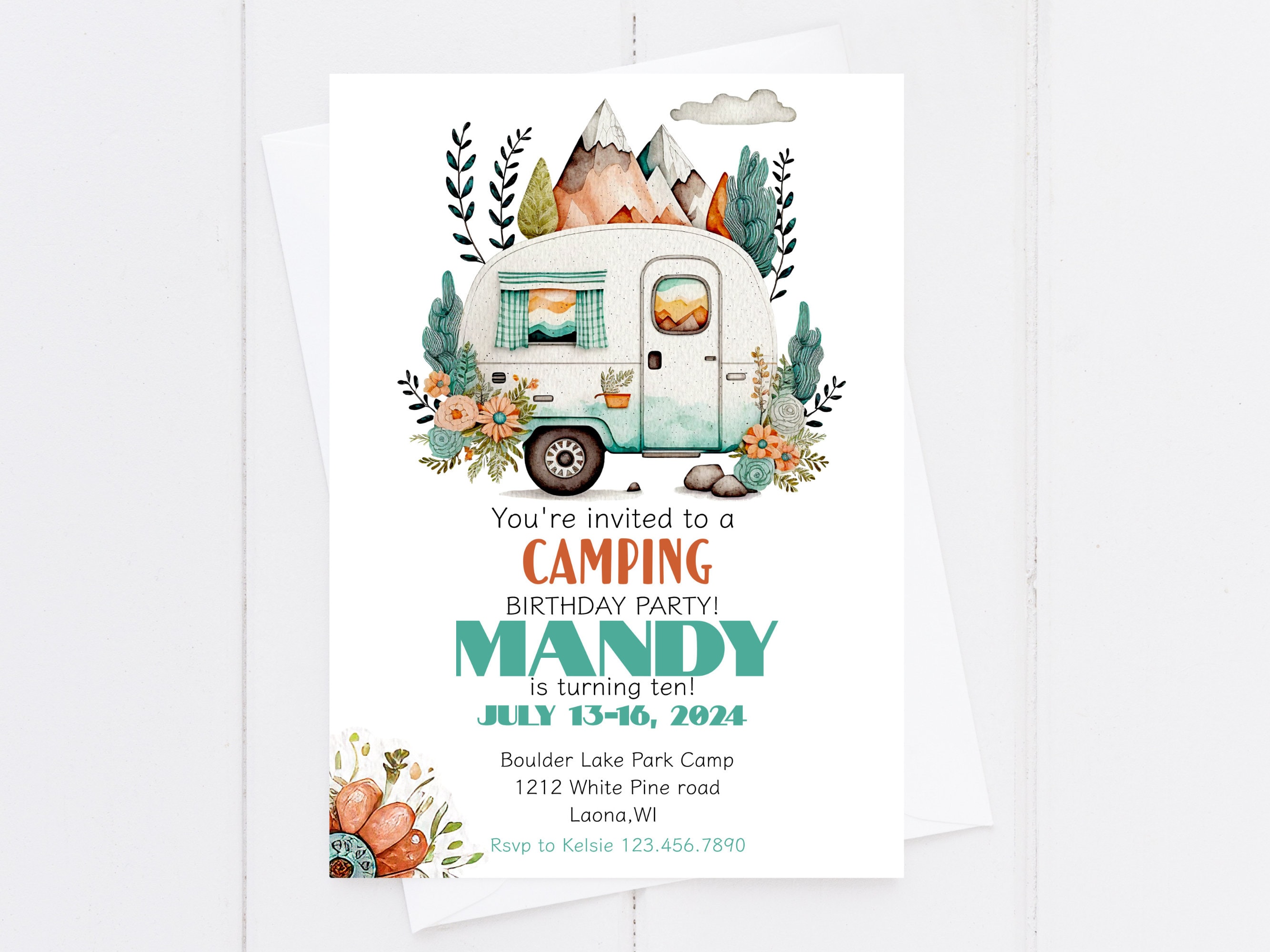 Camping Birthday Party Invitation, Editable Any Age Camping Birthday ...