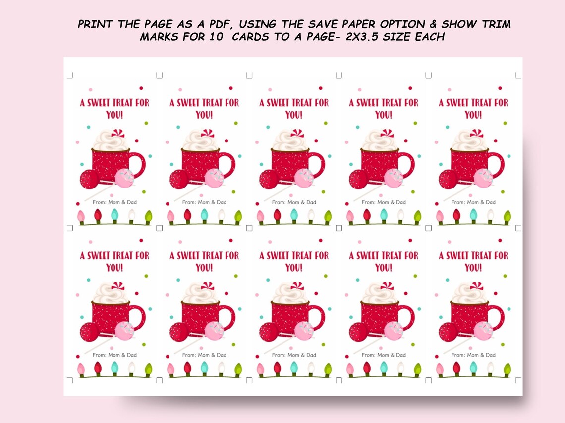 Holiday Sweet Treat Tags, Hot Cocoa & Cake Pop Tags, Editable Gift Tags ...