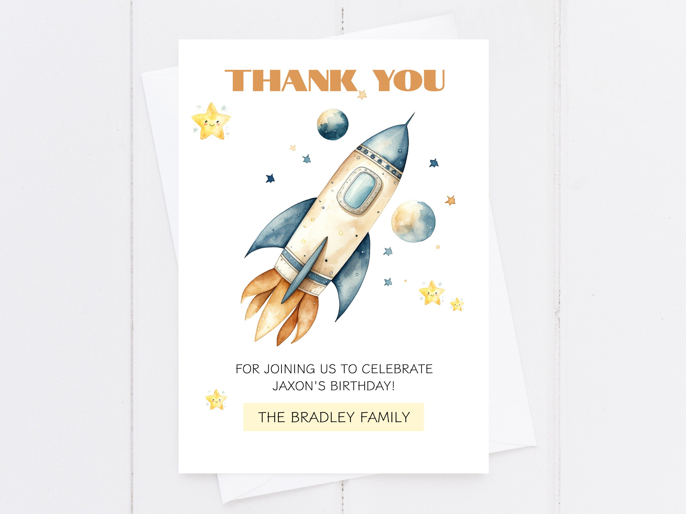 Space Rocket Birthday Thank You Card, Editable Blast off Note Card ...