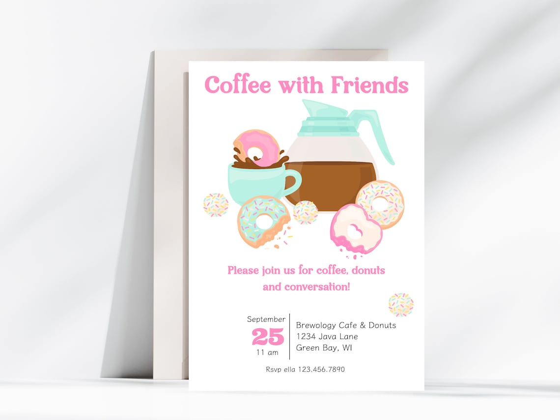 Coffee & Donuts Get Together Invitation, Editable Brunch With Friends ...