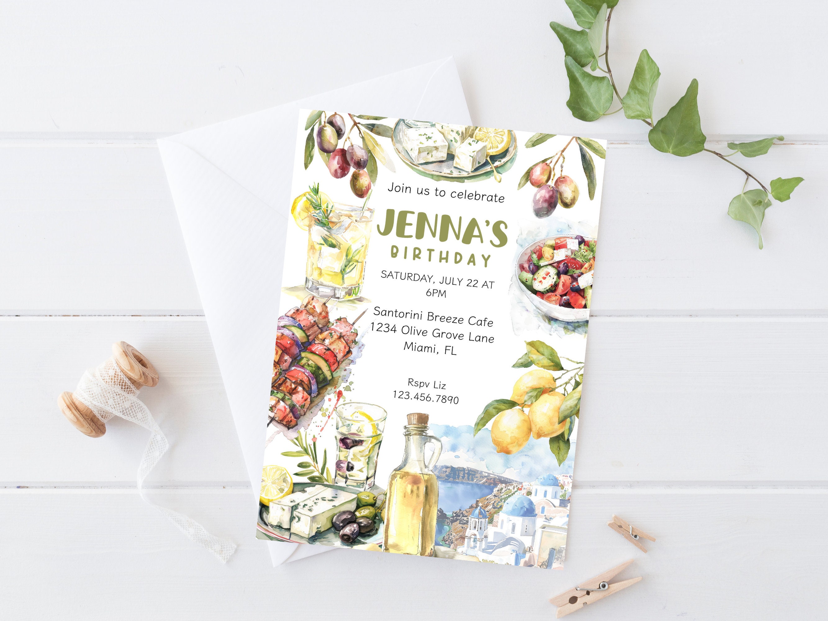 Greece Theme Dinner Party Invitation, Editable Greek Dinner Birthday ...