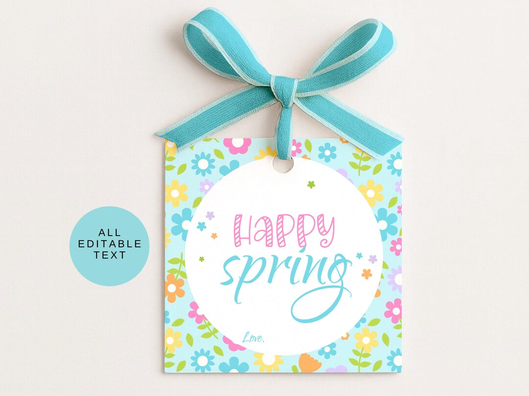Happy Spring Printable Favor Tag, Spring Gift Tag, Easter Treat Tags ...