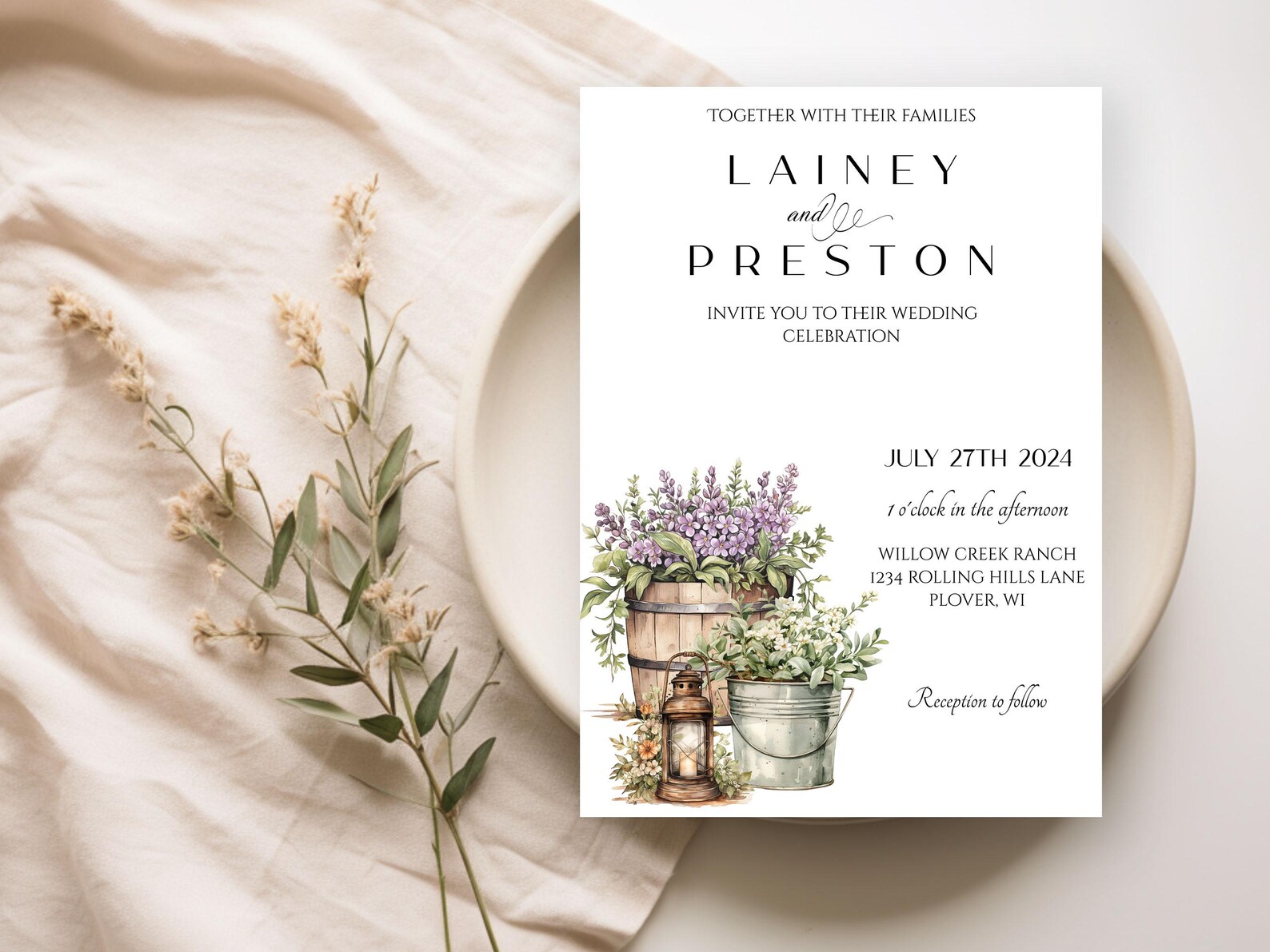 Rustic Country Wedding Invitation, Editable Farm Wedding Invite, Printable Country Outdoor ...
