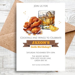 Whiskey & Wings Birthday Invitation/ Printable Cocktails - Etsy