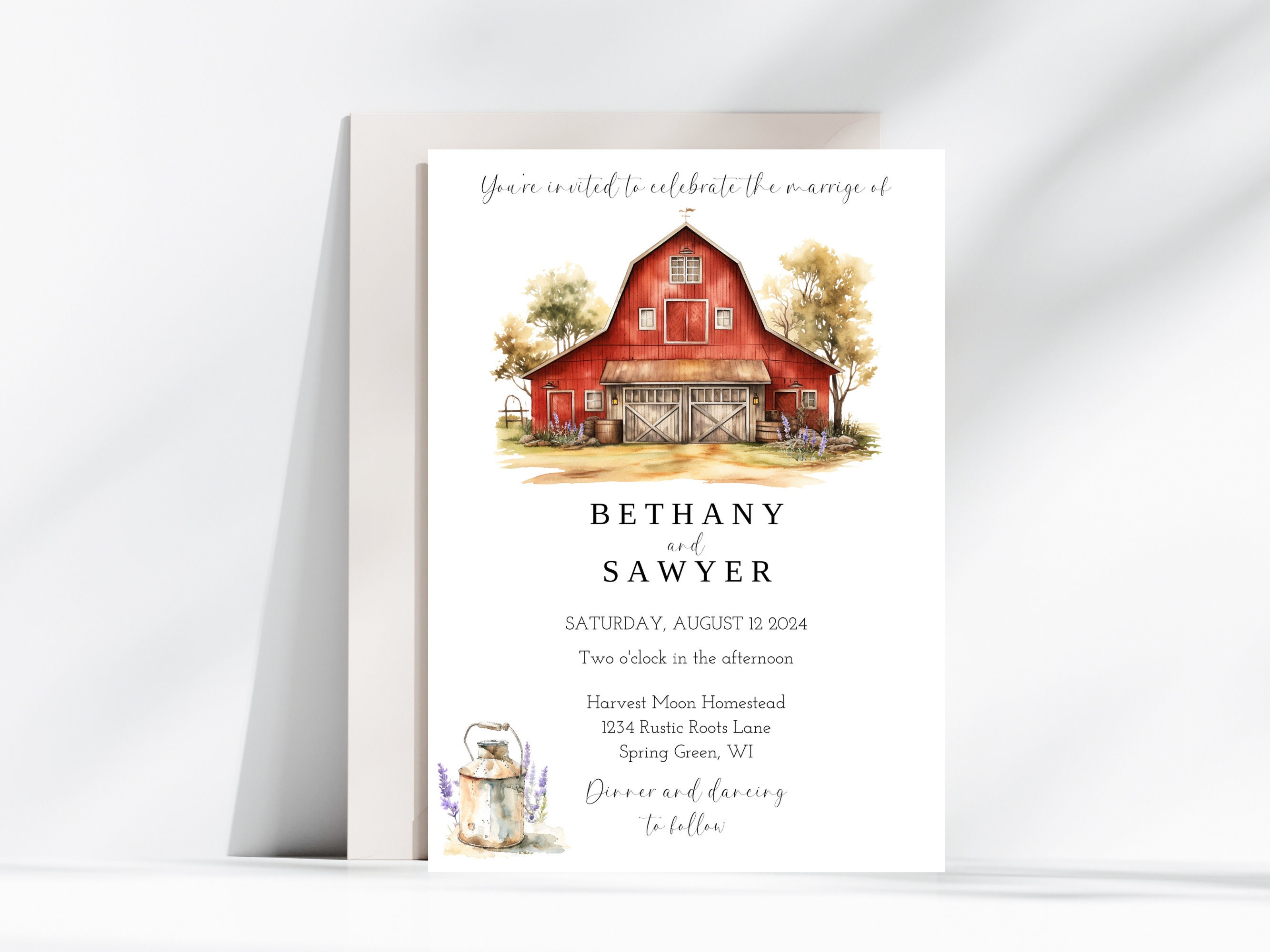 Rustic Barn Wedding Invitation, Editable Farm Wedding Invite, Printable ...