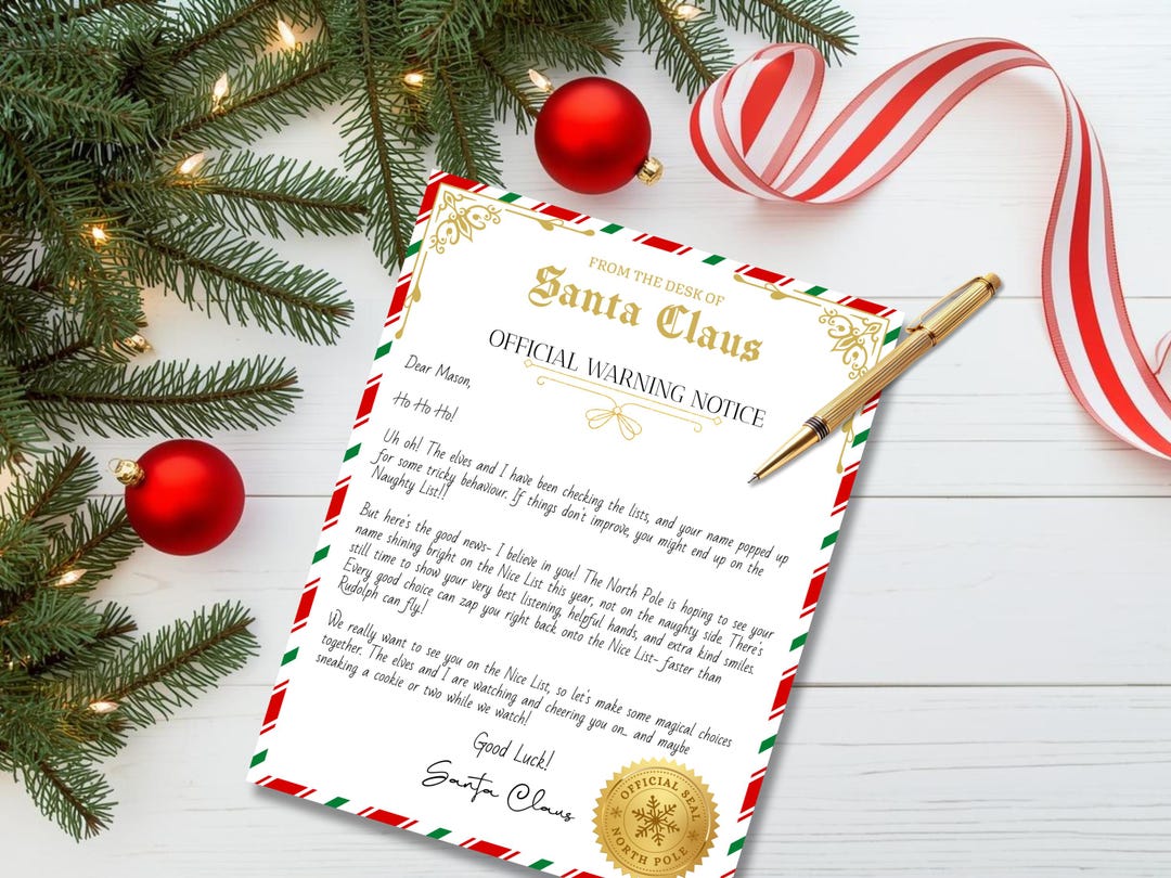 Official Naughty List Letter From Santa, Printable Warning From the ...
