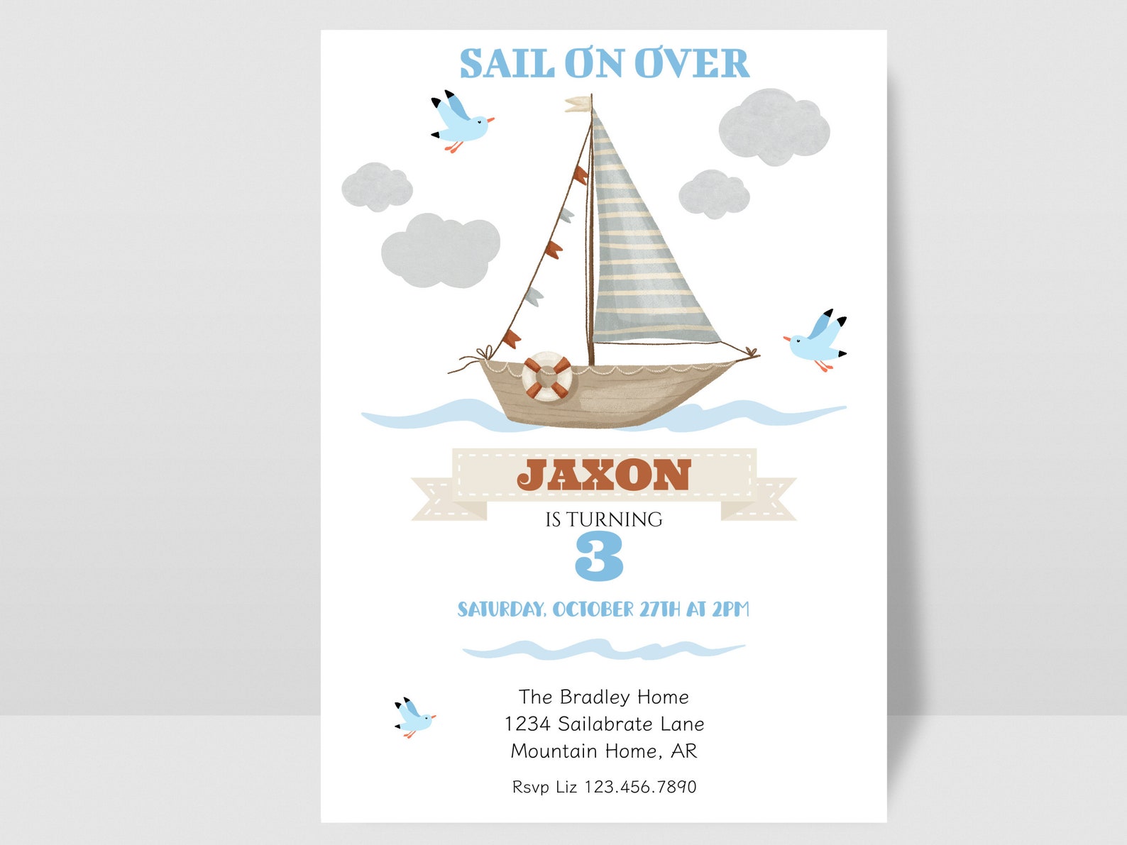 Sailing Birthday Invitation, Printable Boating Birthday Invitation ...