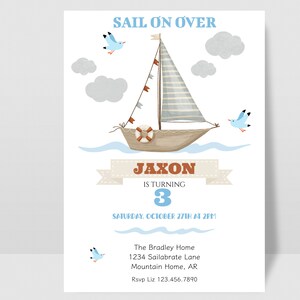 Sailing Birthday Invitation, Printable Boating Birthday Invitation ...